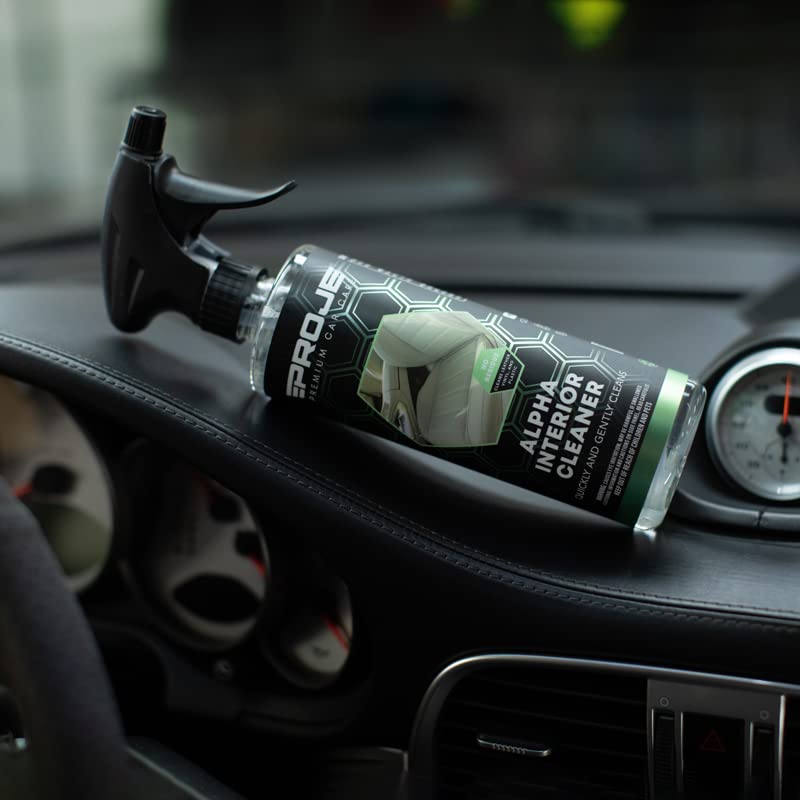 Proje Premium Car Care - Alpha Interior Cleaner - Leather Seat Cleaner - Multi-Surface Safe - Interior Car Cleaning Spray - PH Balanced - All in One Cleaner - Safe on Dash, Leather, Vinyl, Plastics, Trim, Glass, & More