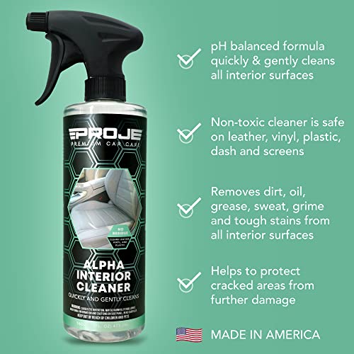 Proje Premium Car Care - Alpha Interior Cleaner - Leather Seat Cleaner - Multi-Surface Safe - Interior Car Cleaning Spray - PH Balanced - All in One Cleaner - Safe on Dash, Leather, Vinyl, Plastics, Trim, Glass, & More