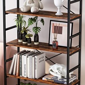 CosyStar 6-Tier Adjustable Tall Bookcase, Rustic Wood and Metal Standing Bookshelf, Industrial Vintage Book Shelf Unit, Open Back Modern Office Bookcases