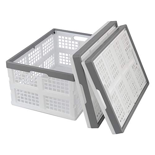 Inhouse 34 Quart Collapsible Milk Crates, Foldable Plastic Container Bin, 3 Packs, F