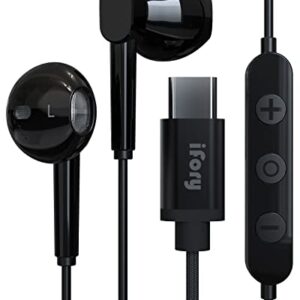 iFory USB C Earphones, HiFi Stereo Type C Earbuds Stereo in-Ear Earbud USB C Headphones with Mic and Volume Control Compatible with Google Pixel 3/2/XL, Sony XZ2, iPad Pro Black