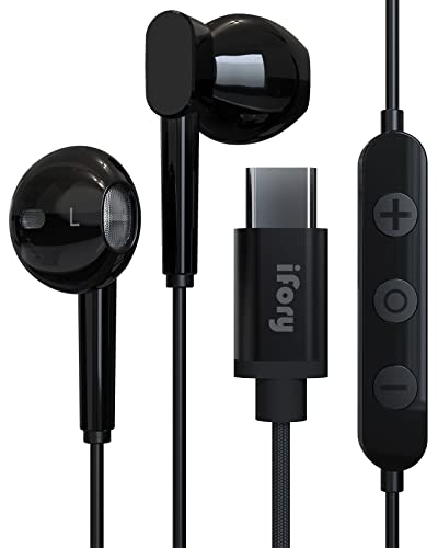 iFory USB C Earphones, HiFi Stereo Type C Earbuds Stereo in-Ear Earbud USB C Headphones with Mic and Volume Control Compatible with Google Pixel 3/2/XL, Sony XZ2, iPad Pro Black