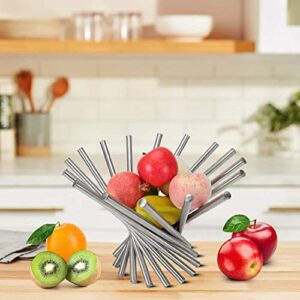 Nicunom Stainless Steel Rotation Fruit Bowl, Foldable Rotation Fruit Basket, Modern Countertop Fruit Basket Holder, Unique Design Decorative Fruit Stand Kitchen Storage, Silver