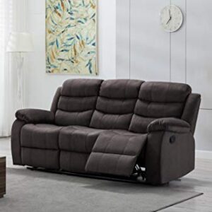 Kingway Modern Fabric Reclining 3 Seat Living Rooms Upholstered Manual Motion Couches Sofas, Brown