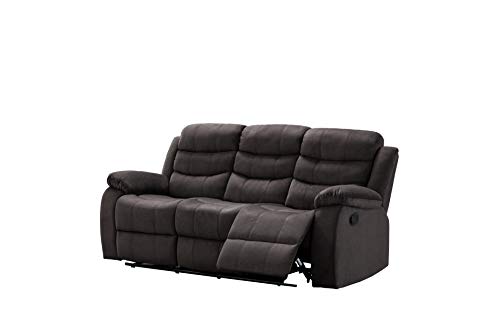 Kingway Modern Fabric Reclining 3 Seat Living Rooms Upholstered Manual Motion Couches Sofas, Brown