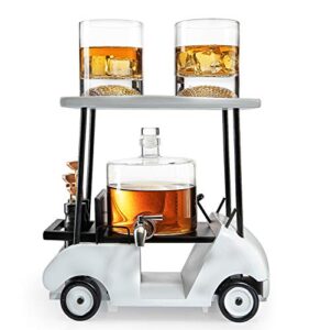 golf decanter whiskey decanter and 2 whiskey glasses - the wine savant, golf gifts for both men & women, golf accessories, golfer gifts, based on a replica golf cart (850ml decanter - 8 ounce glasses)