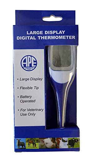 Agri-Pro Veterinary Thermometer. Fast, Accurate Temperature Readings for Pets and Livestock. Large Display. Flexible Tip. Beeps When Ready. Memory Recall. Auto Shut-Off. Water and Shock Resistant.