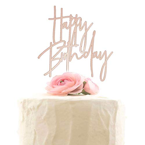 Happy Birthday Cake Topper, Acrylic Birthday Party Decorations Celebrations, Mirror Rose Gold