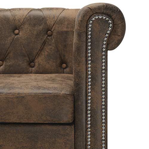 vidaXL Modern Contemporary Button Tufted L-Shaped Chesterfield Sofa Modern Faux Leather Corner Sofa, Lounge Couch, Chaise for Home Office Brown