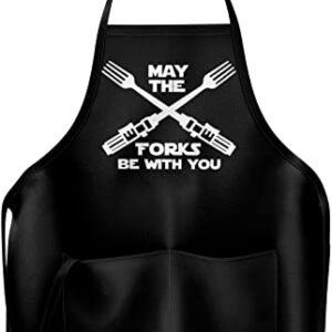 APRON DADDY Funny Apron, May The Forks Be With You - Novelty Funny Cooking Apron for Movie Fans - Extra Large 1 Size Fits All - Poly/Cotton Apron with 2 Pockets - Star Gift for Cook, Husband,