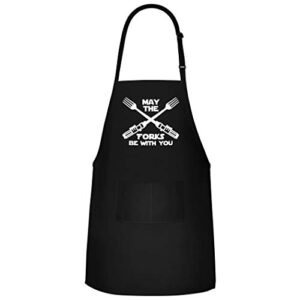 APRON DADDY Funny Apron, May The Forks Be With You - Novelty Funny Cooking Apron for Movie Fans - Extra Large 1 Size Fits All - Poly/Cotton Apron with 2 Pockets - Star Gift for Cook, Husband,