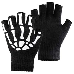 cooraby halloween skeleton gloves glow in the dark knitted mechanic gloves