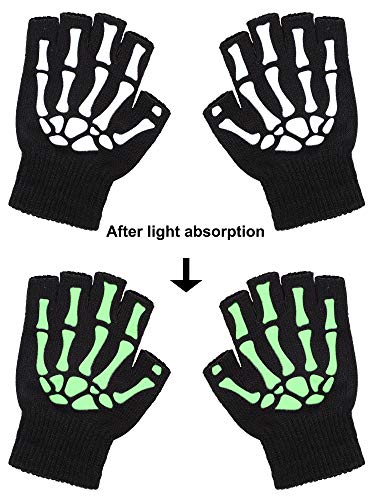 Cooraby Halloween Skeleton Gloves Glow in The Dark Knitted Mechanic Gloves