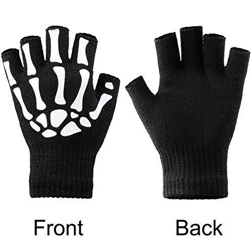 Cooraby Halloween Skeleton Gloves Glow in The Dark Knitted Mechanic Gloves