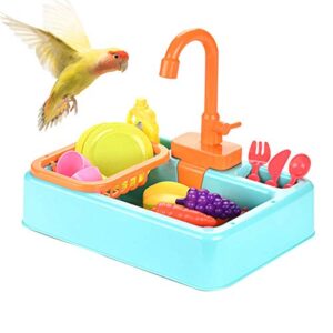 yoruii parrot bath tub automatic bath tub with faucet automatic bath box multifunctional new bird bath tub bird shower bath feeder bird supplies small parrot canary blue can be used as children's toys