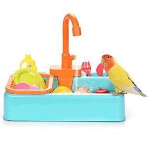 Yoruii Parrot Bath Tub Automatic Bath Tub with Faucet Automatic Bath Box Multifunctional New Bird Bath Tub Bird Shower Bath Feeder Bird Supplies Small Parrot Canary Blue Can be used as children's toys