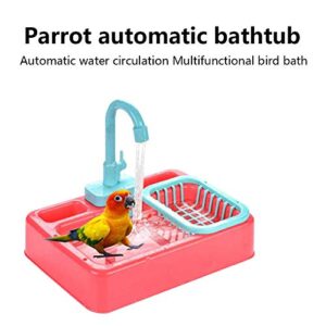 Yoruii Parrot Bath Tub Automatic Bath Tub with Faucet Automatic Bath Box Multifunctional New Bird Bath Tub Bird Shower Bath Feeder Bird Supplies Small Parrot Canary Blue Can be used as children's toys