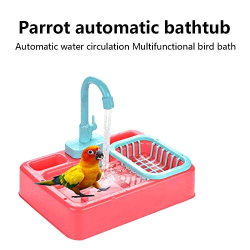 Yoruii Parrot Bath Tub Automatic Bath Tub with Faucet Automatic Bath Box Multifunctional New Bird Bath Tub Bird Shower Bath Feeder Bird Supplies Small Parrot Canary Blue Can be used as children's toys