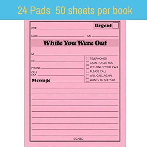 1InTheOffice Message pad While You Were Out Pads, 4.25 x 5.5 Inches, Pink, 50 Sheets/Pad, 12 Pads/Pack, pack of 2