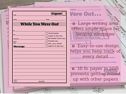 1InTheOffice Message pad While You Were Out Pads, 4.25 x 5.5 Inches, Pink, 50 Sheets/Pad, 12 Pads/Pack, pack of 2