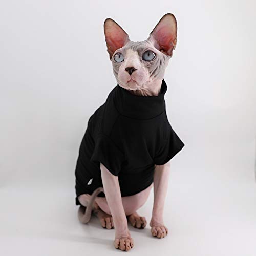 Dinosaur Design Sphynx Hairless Cat Clothes Cute Breathable Summer Cotton Shirts Cat Costume Pet Clothes,Round Collar Kitten T-Shirts with Sleeves, Cats & Small Dogs Apparel (XL (9-12.1 lbs), Black)