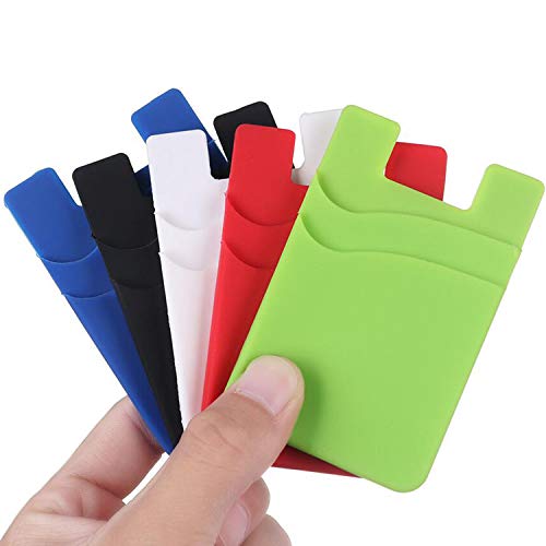 BIAJIYA Card Holder for Back of Phone, Pouch Silicone Wallet Sleeve Pocket Stick-on ID Credit Card for All Smartphones