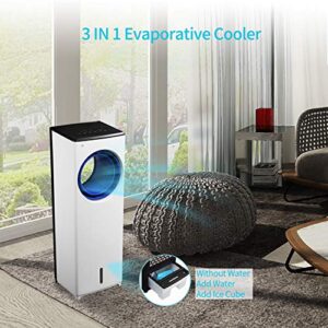 Ainfox 2-in-1 Evaporative Air Cooler, Quiet Cooling Fan & Humidifier with Remote Control, 1.06-Gallon Water Tank Bladeless Fan for Large Room Office (Blue)