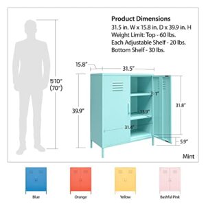 Novogratz Cache 2 Door Metal Locker Storage, Yellow Cabinet