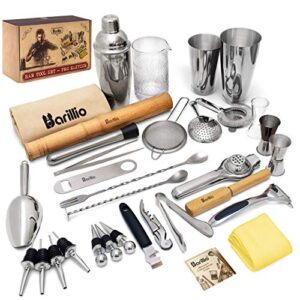 cocktail shaker set bartender kit by barillio: complete bar tool set | stainless steel barware essentials, premium mixology gear