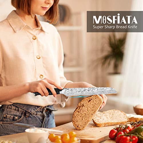 MOSFiATA Bread Knife 8” Ultra Sharp Serrated Knife, German High Carbon Stainless Steel EN1.4116 Bread Slicer with Bread Lame, Micarta Handle, Durable Bread Cutting Knife for Bread, Cake, Bagels