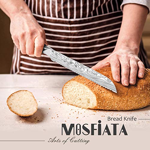 MOSFiATA Bread Knife 8” Ultra Sharp Serrated Knife, German High Carbon Stainless Steel EN1.4116 Bread Slicer with Bread Lame, Micarta Handle, Durable Bread Cutting Knife for Bread, Cake, Bagels