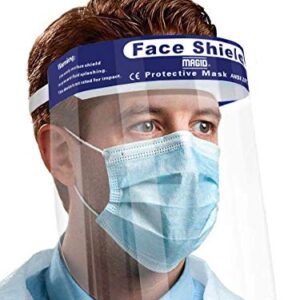 MAGID Reusable Clear Anti Fog Safety Face Shields - 5 Full Face Shields - Adult Face Shield with Soft Sponge Padding & Elastic Headband (5 Pre-Assembled Shields)