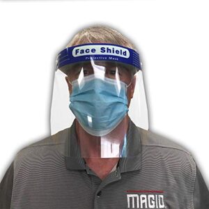 MAGID Reusable Clear Anti Fog Safety Face Shields - 5 Full Face Shields - Adult Face Shield with Soft Sponge Padding & Elastic Headband (5 Pre-Assembled Shields)