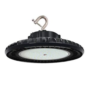 ostek ufo led high bay light 150w 24000lm, 4000k 1-10v dimmable barn workshop high bay lighting fixture ul dlc listed us hook 5' cable