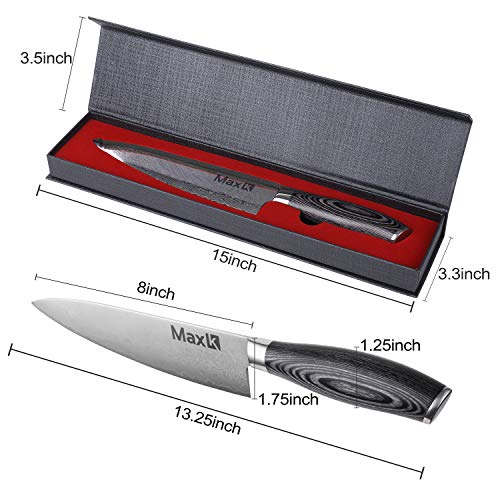 Max K 8-Inch Chef’s Knife - VG10, 67-Layer Damascus Steel Kitchen Knife - Razor-Sharp Hidden Tang Cooking Utensil - Food Cutting, Slicing Kitchen Accessories - 8-Inch Professional-Grade Culinary Tools