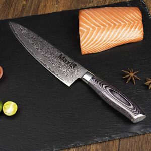 Max K 8-Inch Chef’s Knife - VG10, 67-Layer Damascus Steel Kitchen Knife - Razor-Sharp Hidden Tang Cooking Utensil - Food Cutting, Slicing Kitchen Accessories - 8-Inch Professional-Grade Culinary Tools