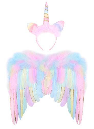 Girls Unicorn Wings with Headband Cute Feather Angel Wings Halloween Costume Accessories Cosplay Dress up Birthday Decorations