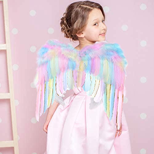 Girls Unicorn Wings with Headband Cute Feather Angel Wings Halloween Costume Accessories Cosplay Dress up Birthday Decorations