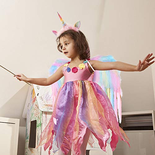 Girls Unicorn Wings with Headband Cute Feather Angel Wings Halloween Costume Accessories Cosplay Dress up Birthday Decorations