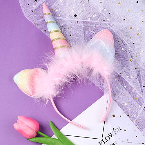 Girls Unicorn Wings with Headband Cute Feather Angel Wings Halloween Costume Accessories Cosplay Dress up Birthday Decorations