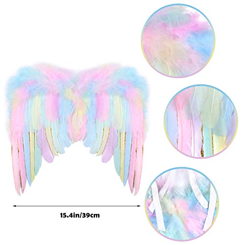 Girls Unicorn Wings with Headband Cute Feather Angel Wings Halloween Costume Accessories Cosplay Dress up Birthday Decorations