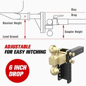 FieryRed Adjustable Trailer Hitch Ball Mount, 6-Inch Drop, 5-1/4-Inch Rise, 2-Inch and 2-5/16-Inch Tow Balls, 10,000 lbs. Fits 2" Receiver