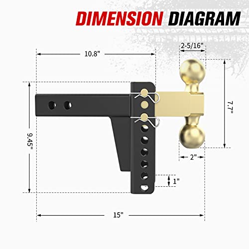 FieryRed Adjustable Trailer Hitch Ball Mount, 6-Inch Drop, 5-1/4-Inch Rise, 2-Inch and 2-5/16-Inch Tow Balls, 10,000 lbs. Fits 2" Receiver