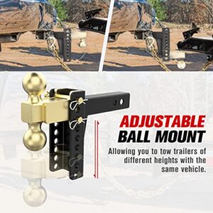 FieryRed Adjustable Trailer Hitch Ball Mount, 6-Inch Drop, 5-1/4-Inch Rise, 2-Inch and 2-5/16-Inch Tow Balls, 10,000 lbs. Fits 2" Receiver