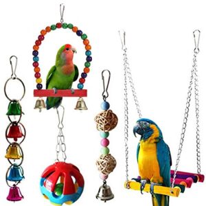 5 pcs bird parrot swing toys - hanging bell pet bird cage hammock climbing ladder bird cage toys for budgerigar, parakeet, conure, cockatiel, mynah, love birds, finches and other small to medium birds