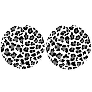 car coasters pack of 2,leopard print absorbent ceramic car coasters,drink cup holder coasters,with a finger notch for easy removal(grey)