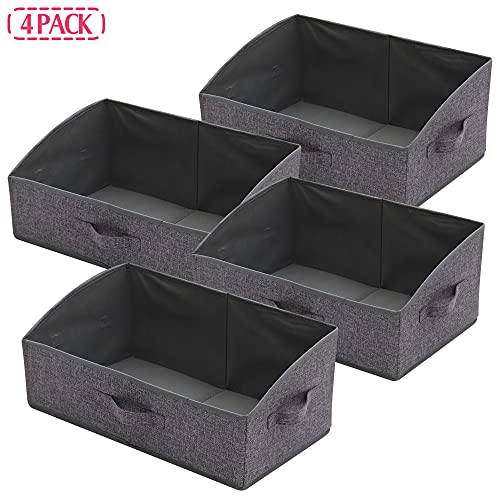 TENABORT 4 Pack Trapezoid Large Foldable Closet Storage Bins with Handle, Fabric Storage Organizer Cube Cloth Containers Linen Box Shelf Baskets for Clothes Clothing Shelves Wardrobe