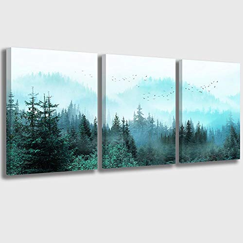 Mofutinpo Canvas Wall Art Fresh Fog Forest Modern Nature Wall Decor for Bedroom Bathroom Living Room Stretched and Framed Ready to Hang 12x16 Each Panel