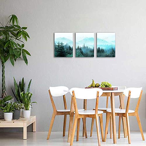 Mofutinpo Canvas Wall Art Fresh Fog Forest Modern Nature Wall Decor for Bedroom Bathroom Living Room Stretched and Framed Ready to Hang 12x16 Each Panel