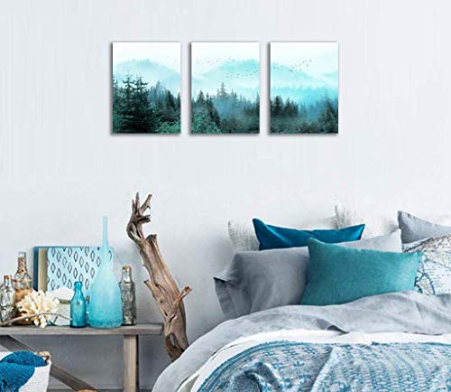 Mofutinpo Canvas Wall Art Fresh Fog Forest Modern Nature Wall Decor for Bedroom Bathroom Living Room Stretched and Framed Ready to Hang 12x16 Each Panel